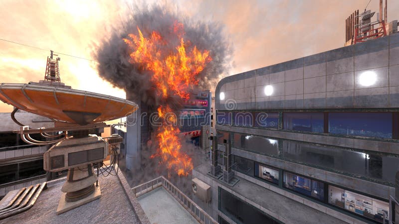 3D Rendering of the Fire Scene Stock Illustration - Illustration of ...