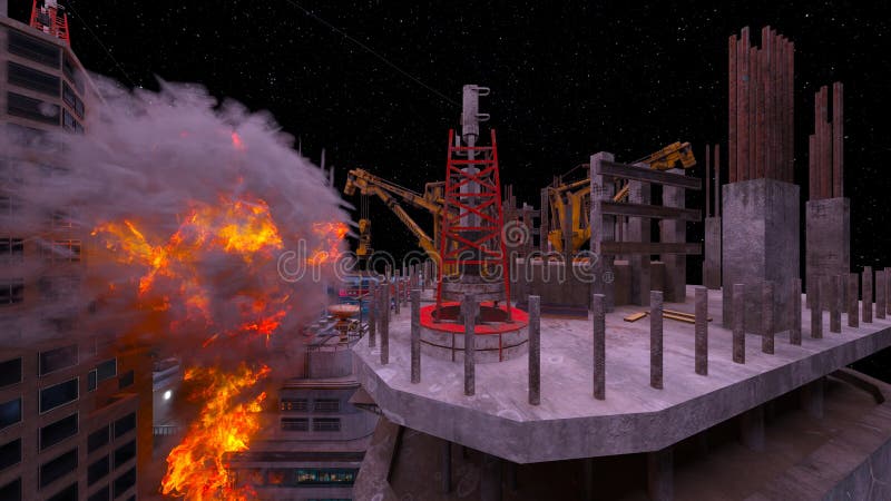 3D Rendering of the Fire Scene Stock Illustration - Illustration of ...
