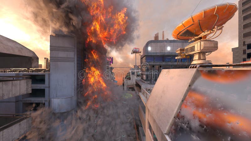 3D Rendering of the Fire Scene Stock Illustration - Illustration of ...