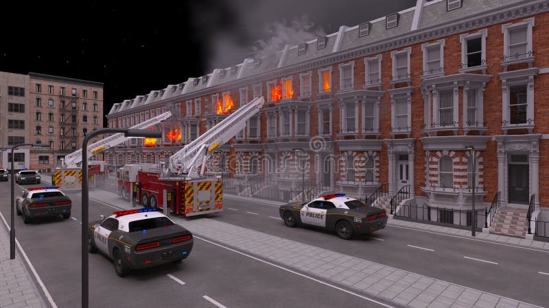 3D Rendering of the Fire Scene Stock Illustration - Illustration of ...