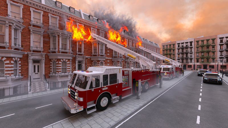 3D Rendering of the Fire Scene Stock Illustration - Illustration of ...