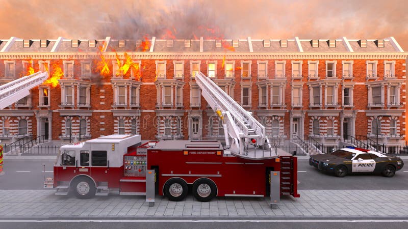 3D Rendering of the Fire Scene Stock Illustration - Illustration of ...