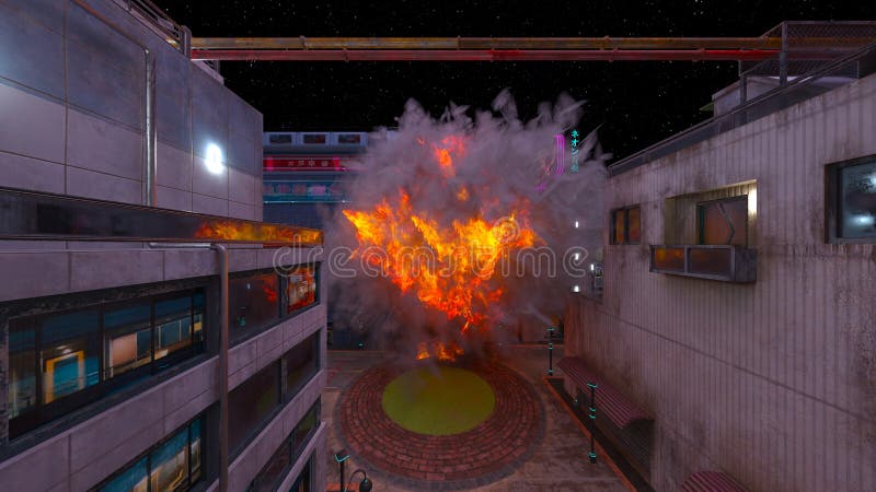 3D Rendering of the Fire Scene Stock Illustration - Illustration of ...