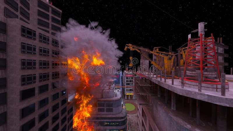 3D Rendering of the Fire Scene Stock Illustration - Illustration of ...