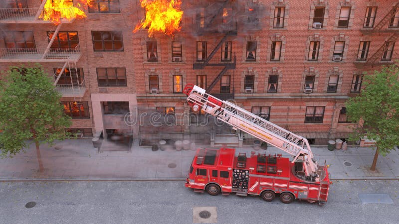 3D Rendering of the Fire Scene Stock Illustration - Illustration of ...