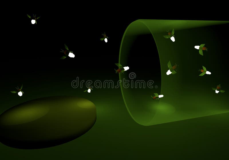 3D Rendering Fireflies in Crystal Bottle Stock Illustration ...