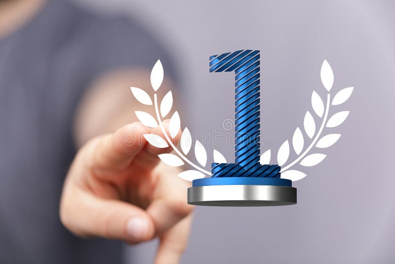 3d Rendering of the First-place Trophy Near a Hand Stock Illustration ...