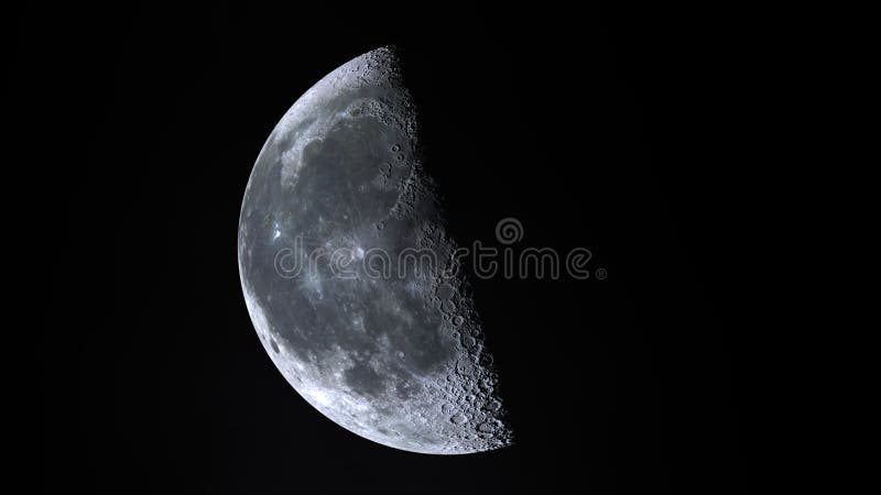 3d Rendering of First Quarter Moon or Waxing Moon Stock Illustration ...