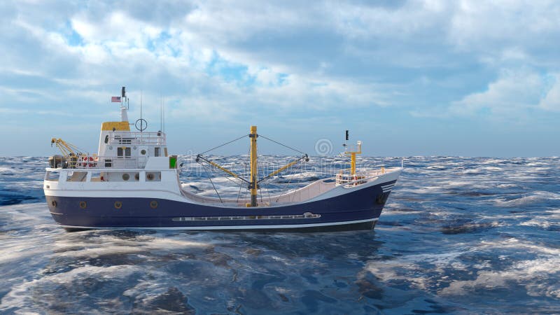3D Rendering of a Fishing Boat Stock Illustration - Illustration of ...