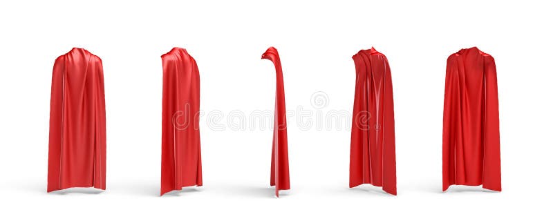 3d Rendering of a Five Types of View of a Cape Made from a Red Satin ...