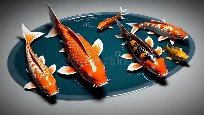 Koi Fish in an Elegant Teal Ceramic Bowl Stock Illustration ...