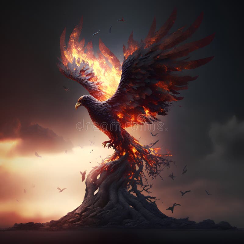 3d Rendering of a Flaming Eagle with a Bird Flying Around it Stock ...