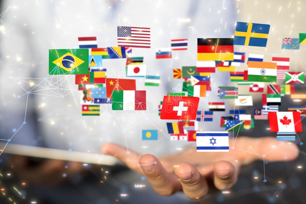 3d Rendering of Floating Flags on a Palm of a Hand Stock Image - Image ...