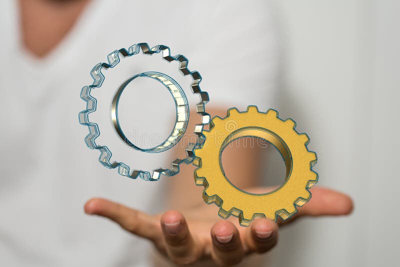 3D Rendering of Floating Gears on a Man S Hand - Engineering Concept ...