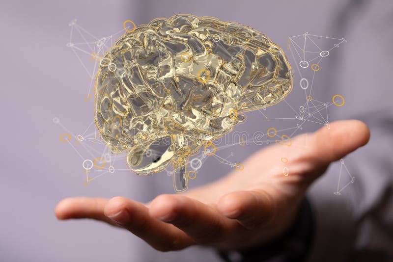 3D Rendering of a Floating Human Brain Above a Hand Stock Image - Image ...