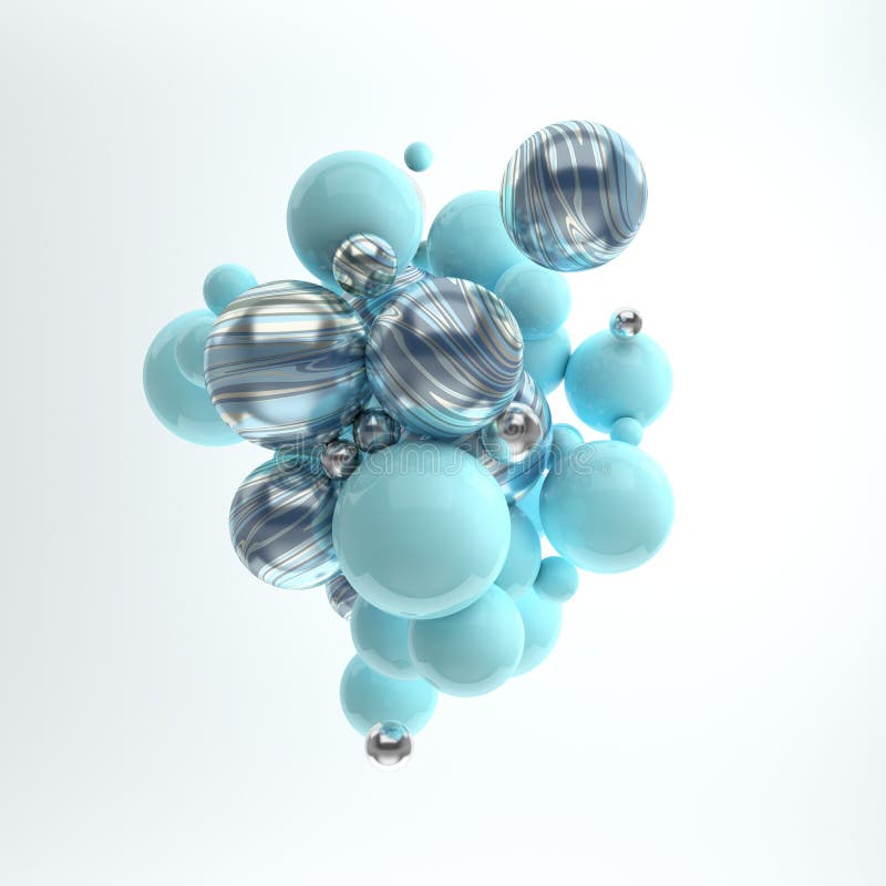 3d Rendering of Floating Polished Blue and Silver Marble Spheres on ...
