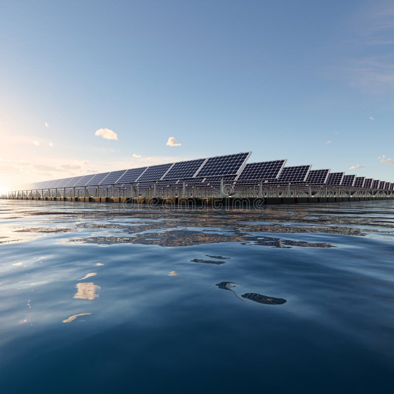 3d Rendering of Floating Solar in Aerial View. Stock Illustration ...