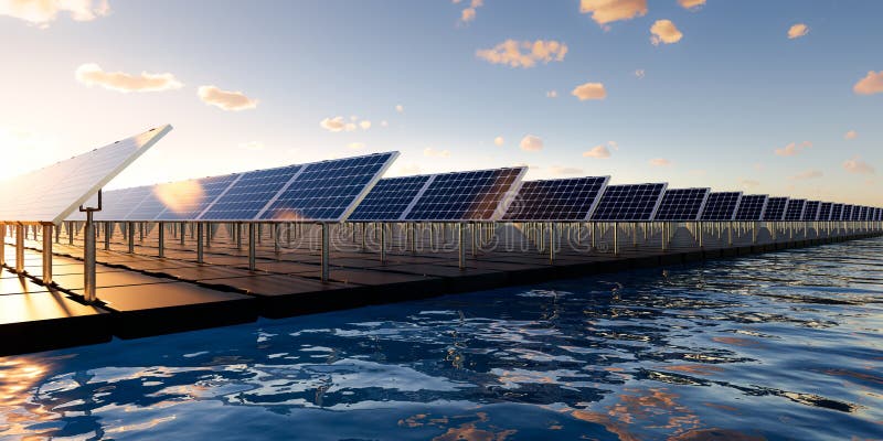 3d Rendering of Floating Solar with Sky Background Stock Illustration ...