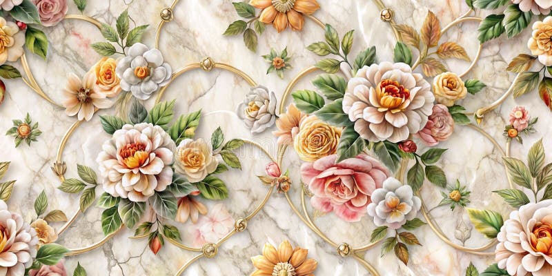 3D Rendering Floral Marble Texture Pattern Stock Illustration ...
