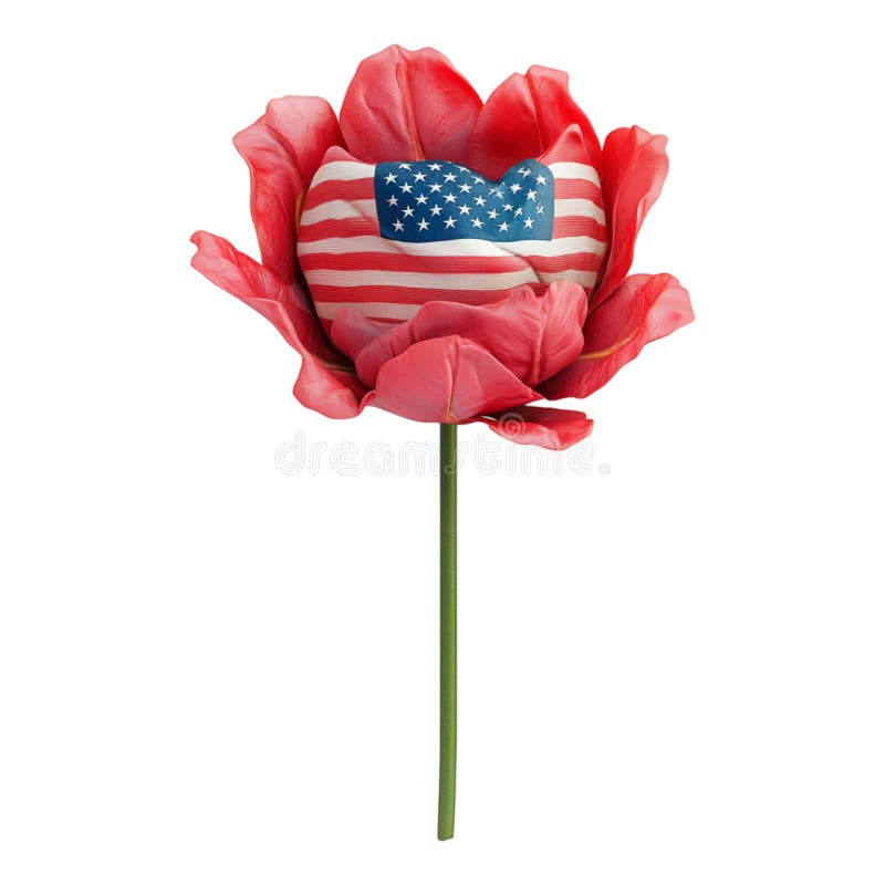 3D Rendering of a Flower Designed with the American Flag Pattern Set ...