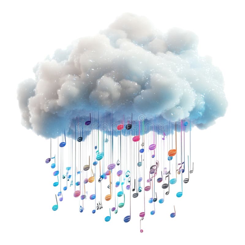 A 3D Rendering of a Fluffy Cloud Raining Whimsical Musical Notes ...