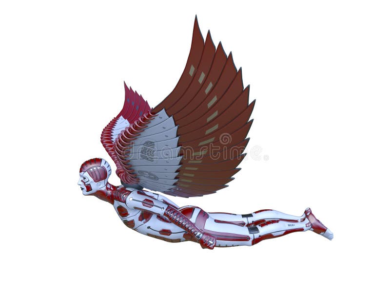 3D Rendering of a Flying Female Cyborg Stock Illustration ...