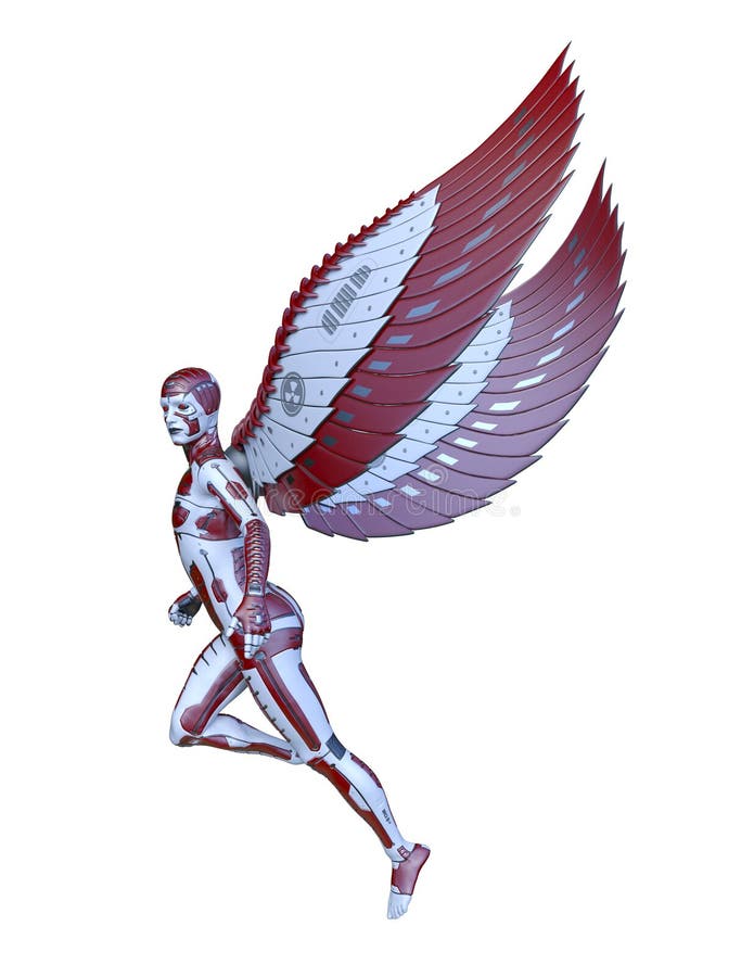 3D Rendering of a Flying Male Cyborg Stock Illustration - Illustration ...