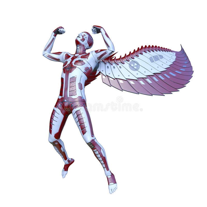 3D Rendering of a Flying Male Cyborg Stock Illustration - Illustration ...