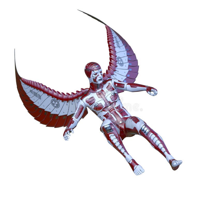 3D Rendering of a Flying Male Cyborg Stock Illustration - Illustration ...