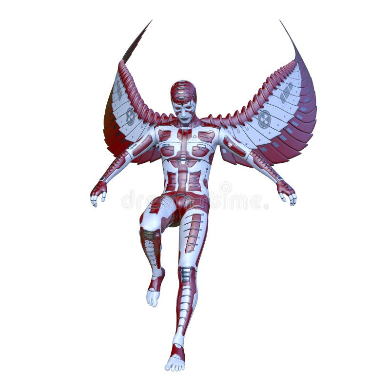 3D Rendering of a Flying Male Cyborg Stock Illustration - Illustration ...