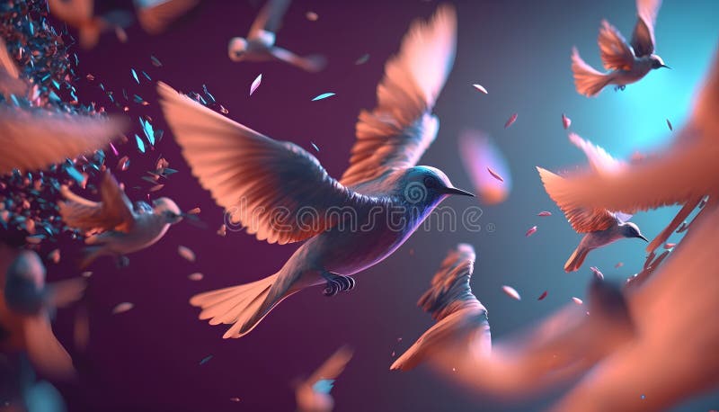 3D Rendering of a Flying Pigeon with a Flock of Flying Birds Stock ...