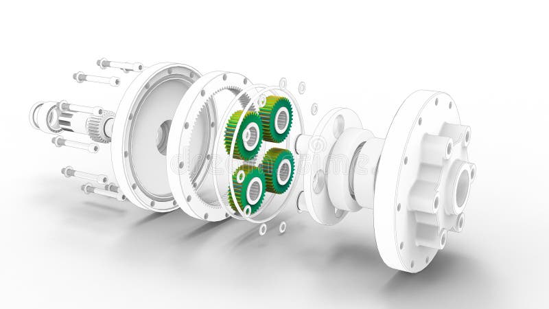 3D Rendering - Focus on Gears within an Assembly Stock Illustration ...
