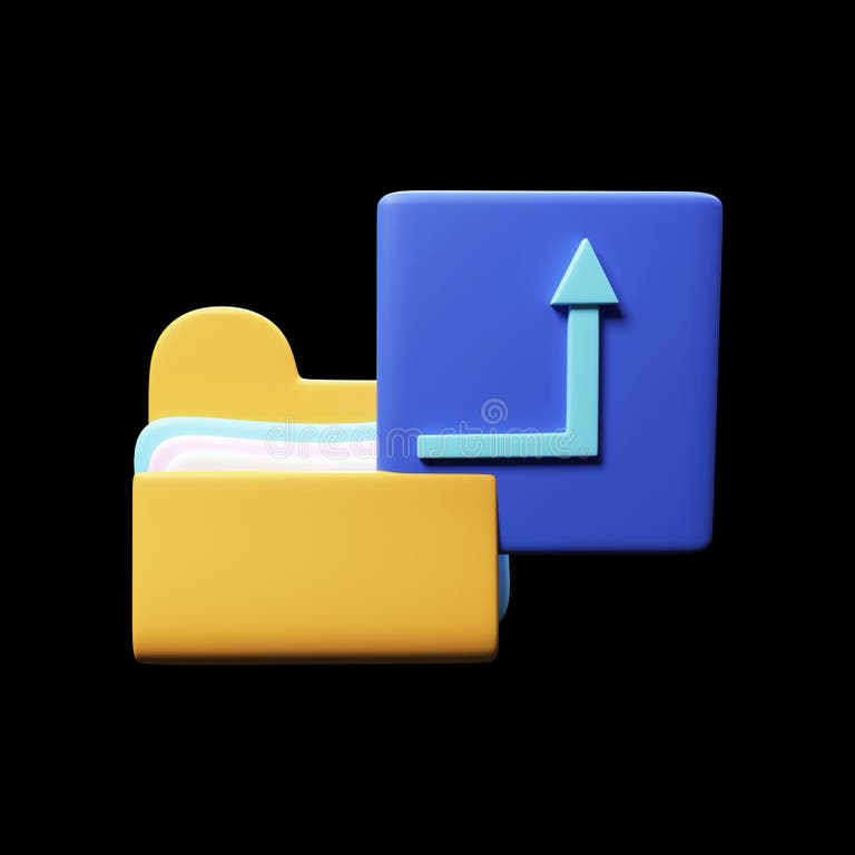 3D Rendering Folder with Up Arrow on Black Stock Illustration ...