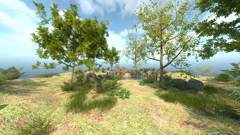 3D rendering of the forest stock illustration. Illustration of green ...