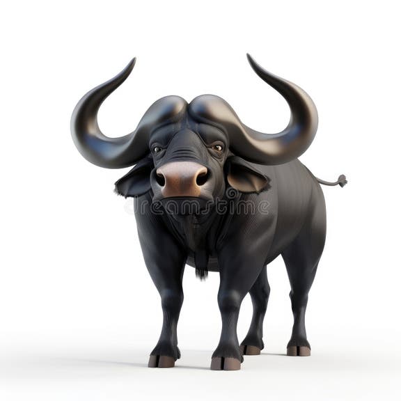 Powerful African Cape Buffalo Bull, 3D Render Isolated on White Stock ...