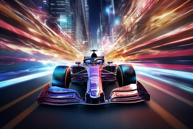 3D Rendering of a Formula Race Car in a Futuristic City Stock ...