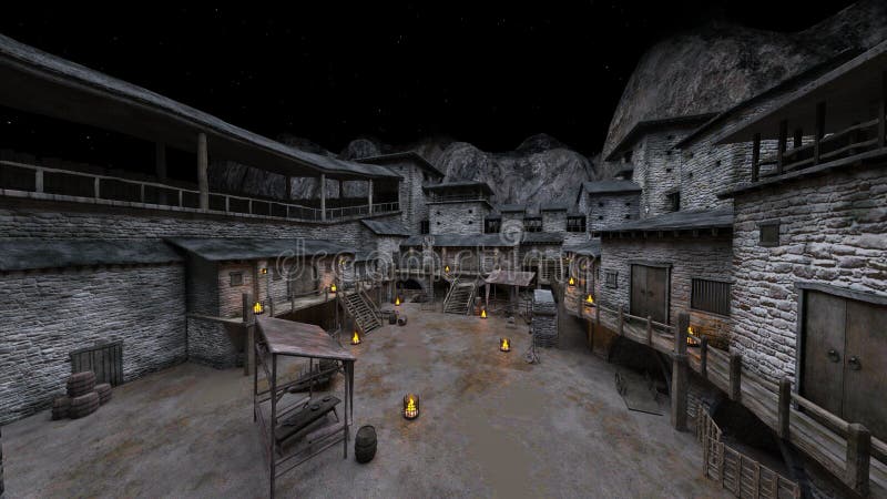 3D Rendering of the Fortress Courtyard Stock Illustration ...