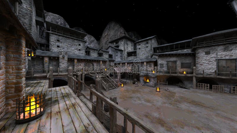 3D Rendering of the Fortress Courtyard Stock Illustration ...