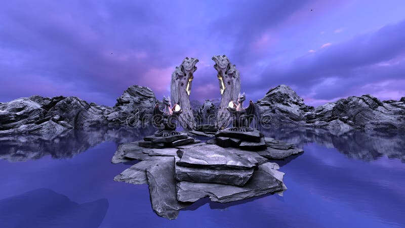 3D Rendering of the Fortress Entrance Floating on the Sea Stock ...