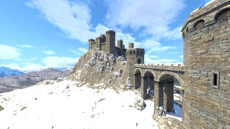 3D Rendering of the Fortress on the Mountaintop Stock Illustration ...