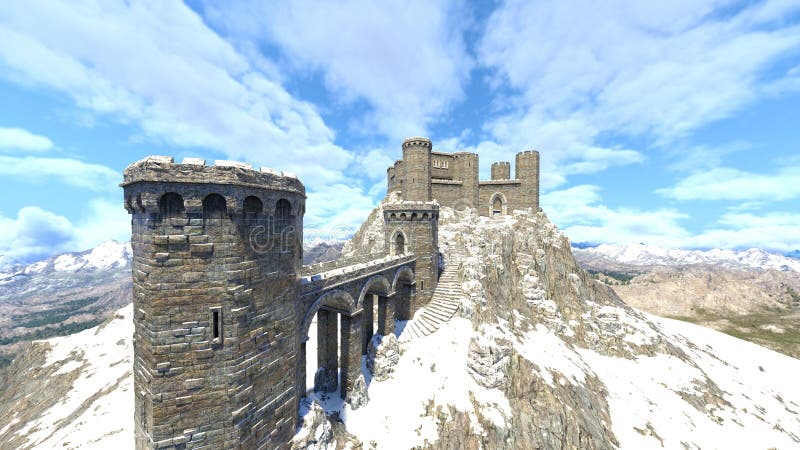 3D Rendering of the Fortress on the Mountaintop Stock Illustration ...