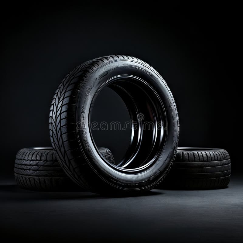 3D Rendering of Four Car Tires on a Dark Background with Shadow Stock ...