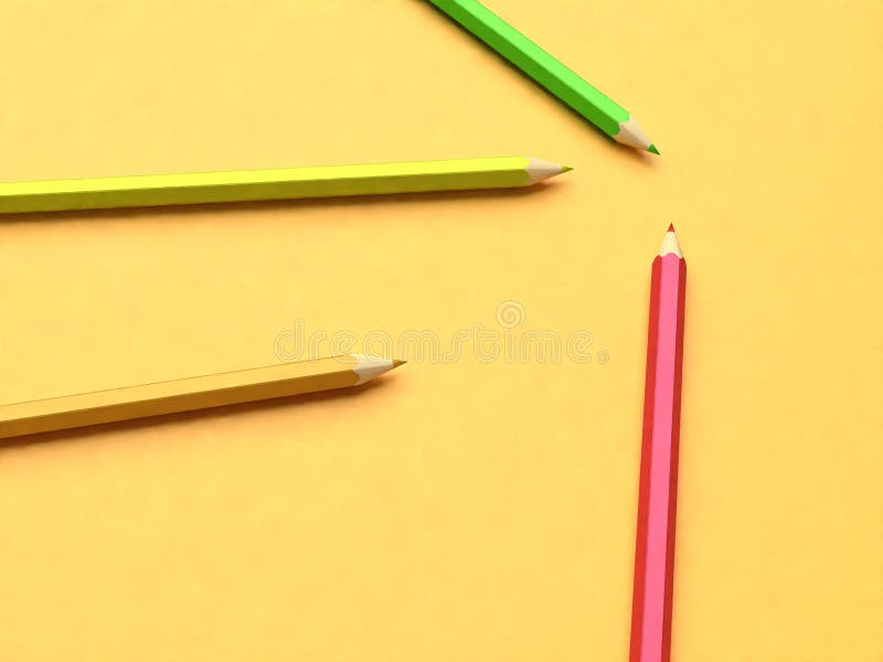 3d Rendering Four Pencils on a Yellow Background, Back To School Stock ...