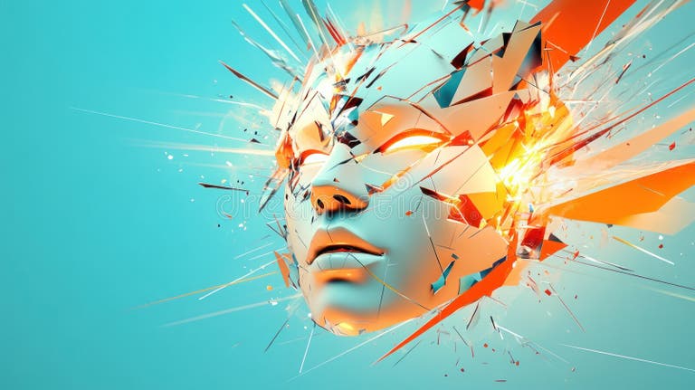 Shattered Mind Exploding with Creative Energy and Light Beams Stock ...