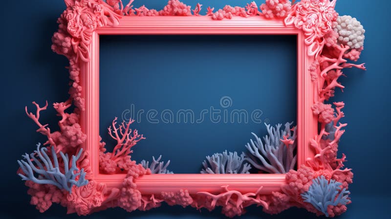 Realistic Pink Coral Picture Frame on Indigo Background Stock ...