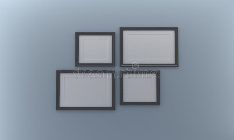 3D Rendering of Frames Mounted on a Pale Blue Wall Stock Illustration ...