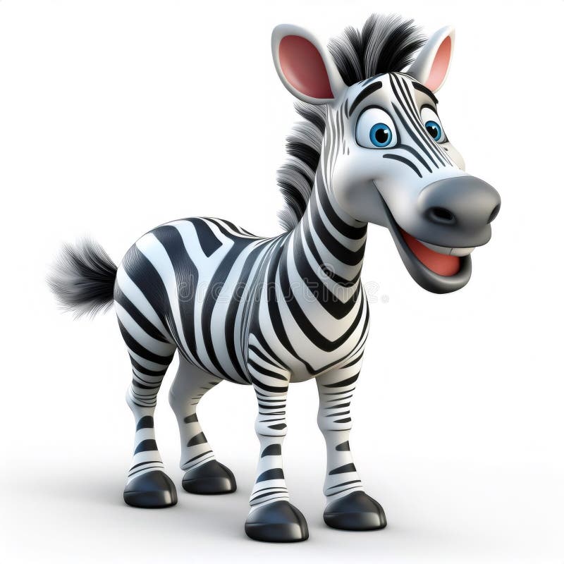 3D Rendering of a Friendly Cartoon Zebra Smiling, Isolated on a White ...