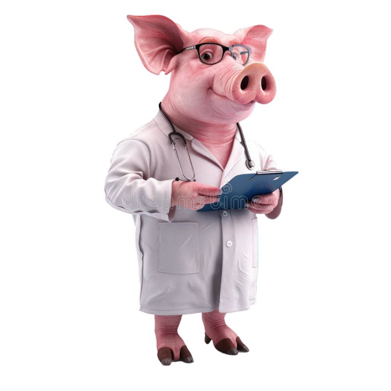 Pig Doctor Wearing Glasses and Holding a Clipboard is Taking Notes ...