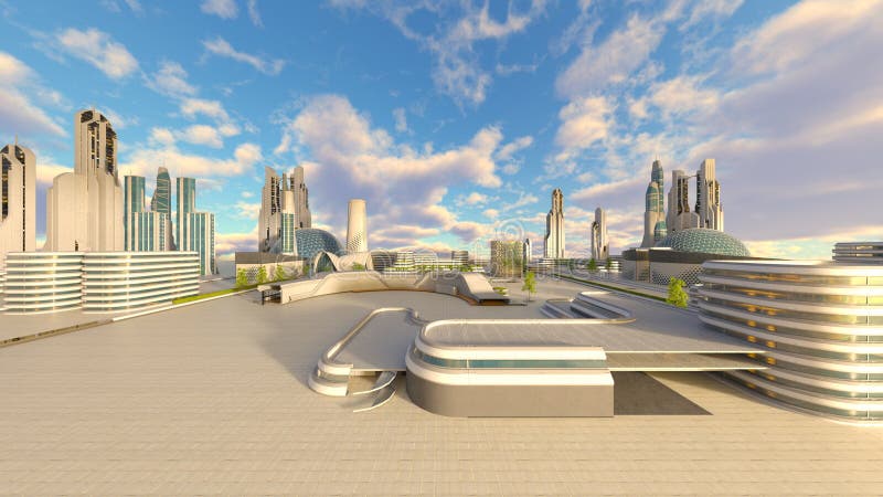 3D Rendering of the Future City Scenery Stock Illustration ...