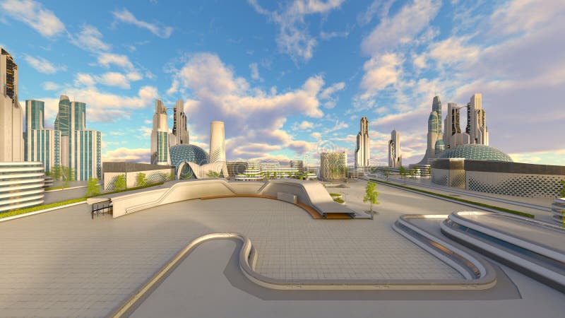3D Rendering of the Future City Scenery Stock Illustration ...